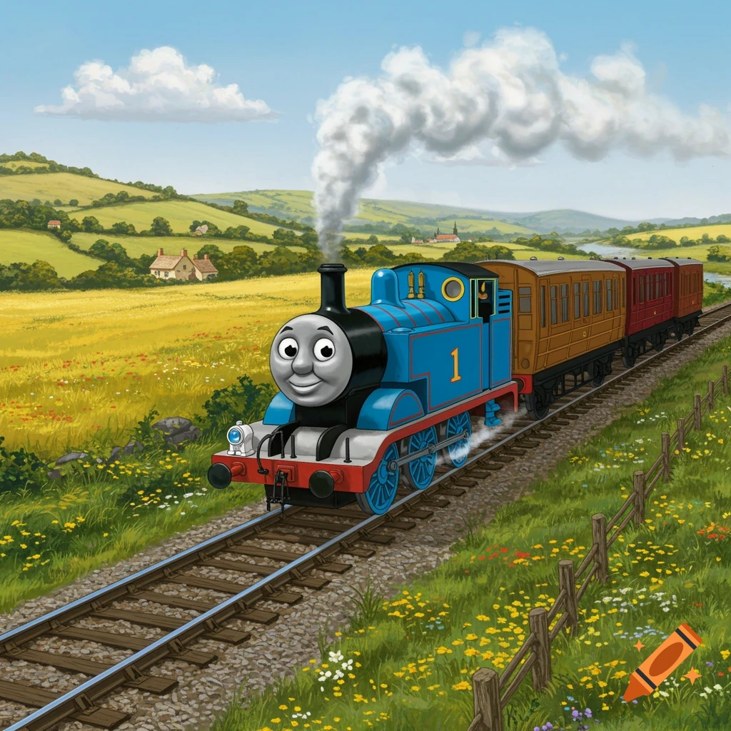 Smiling Thomas & Friends trains, including Thomas and Percy, line up at ...