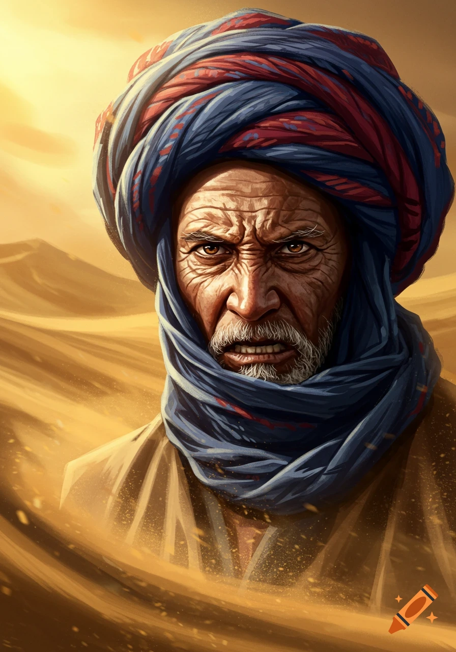 Close-up digital painting of an angry man with a grey beard, wearing a ...