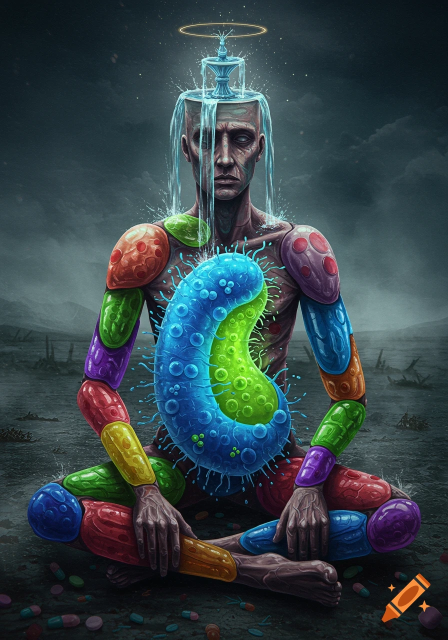 A human face split vertically down the middle, one half composed of ...