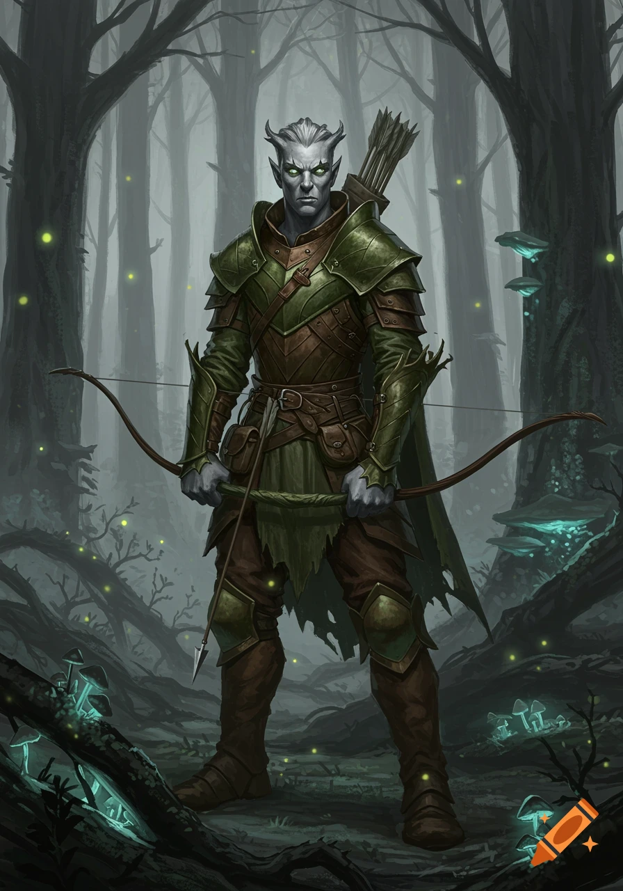 A gaunt, grey-skinned goliath with blank white eyes, dressed in ...