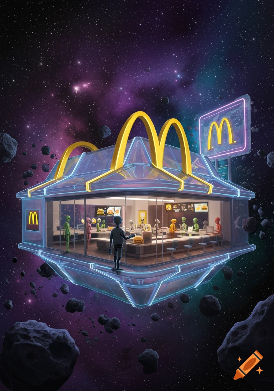 A digitally painted Whataburger restaurant with an American flag and a ...