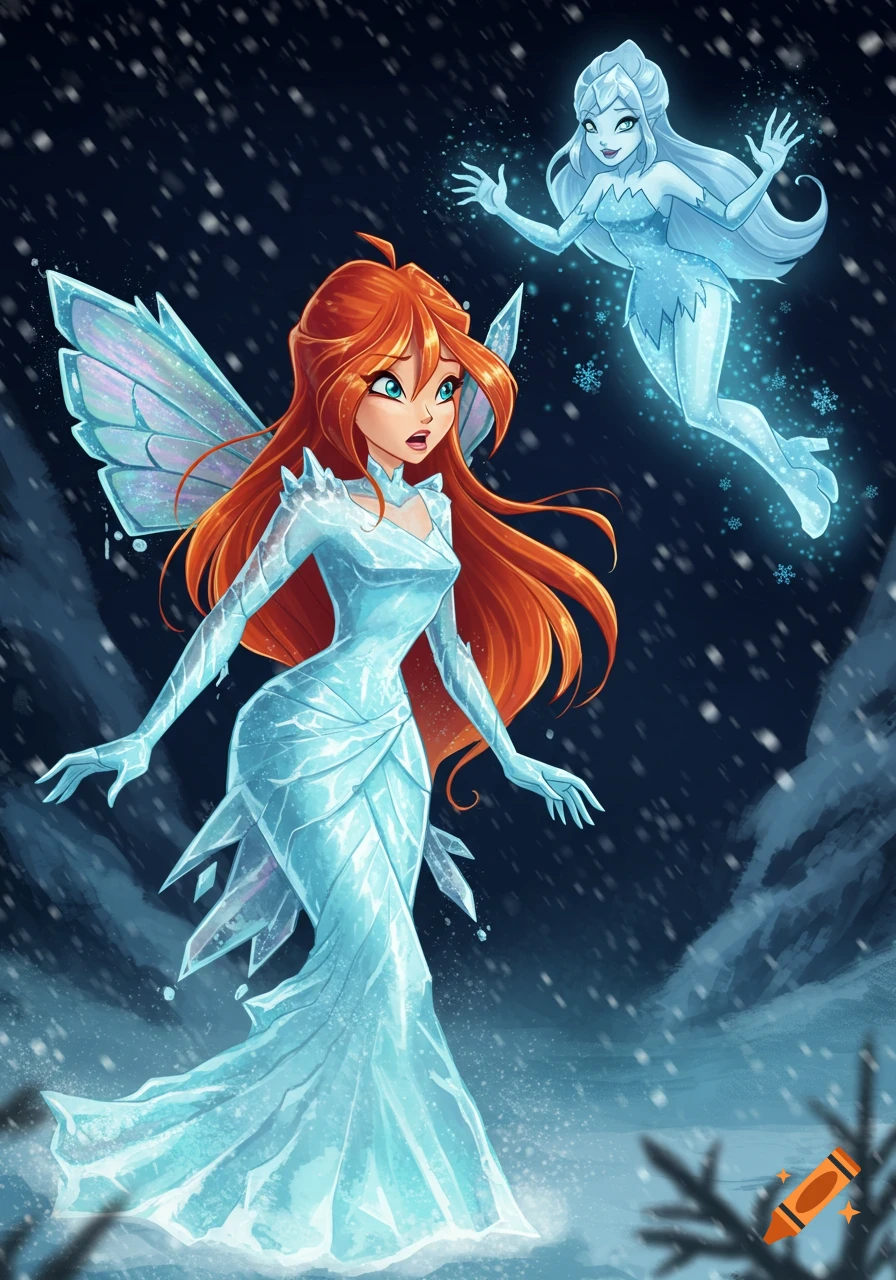 Bloom from Winx Club in an ice dress with fairy wings, looking ...