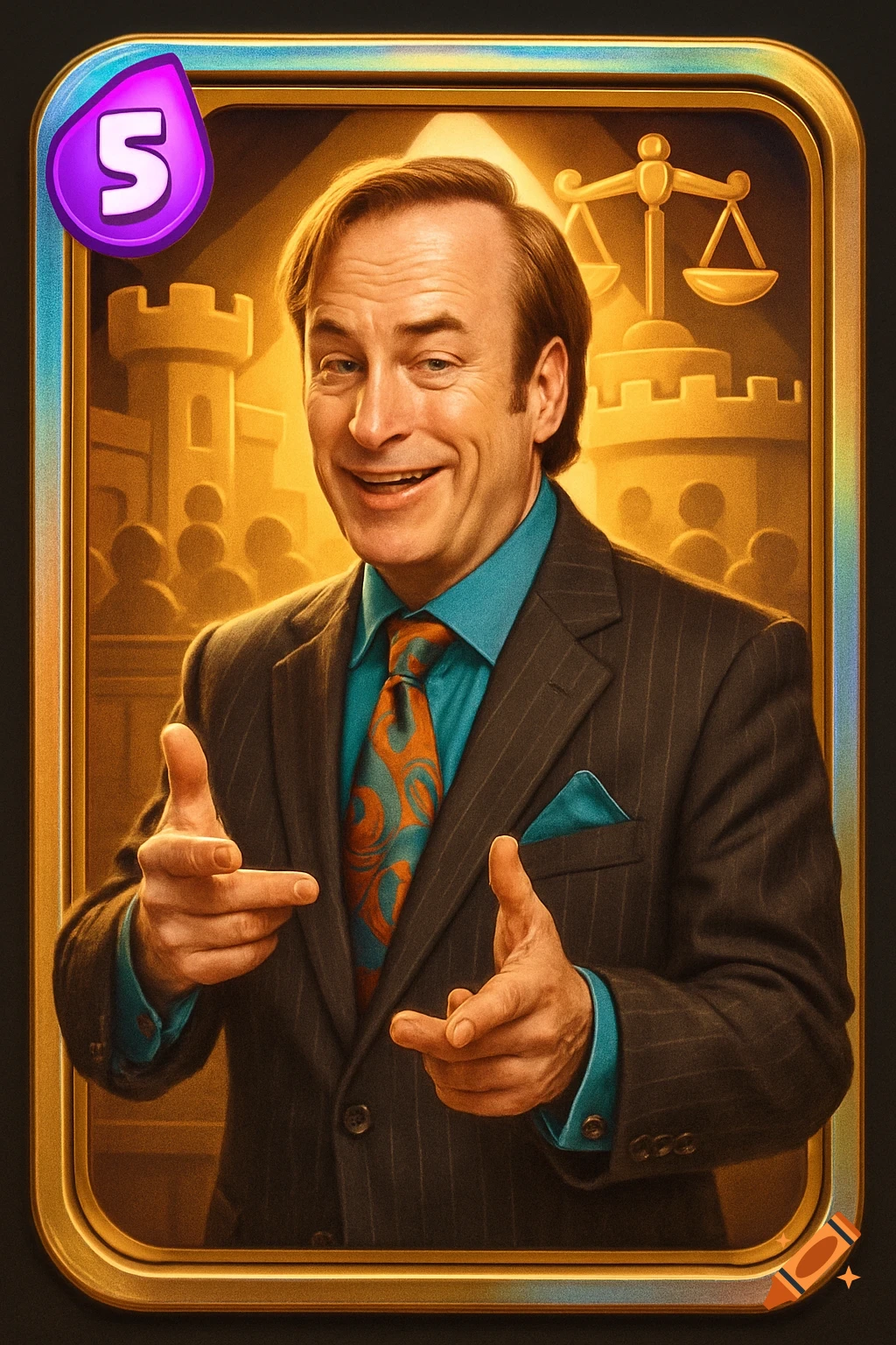 Stylized portrait of Saul Goodman smiling and pointing in a suit ...