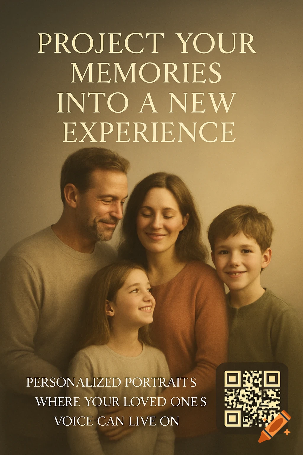 A photorealistic ad poster featuring a smiling family, with text about ...