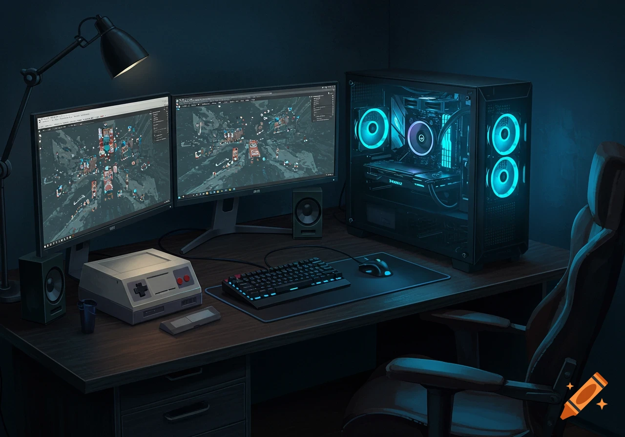 A sleek, dark gray gaming joystick with a red button and blue light on ...