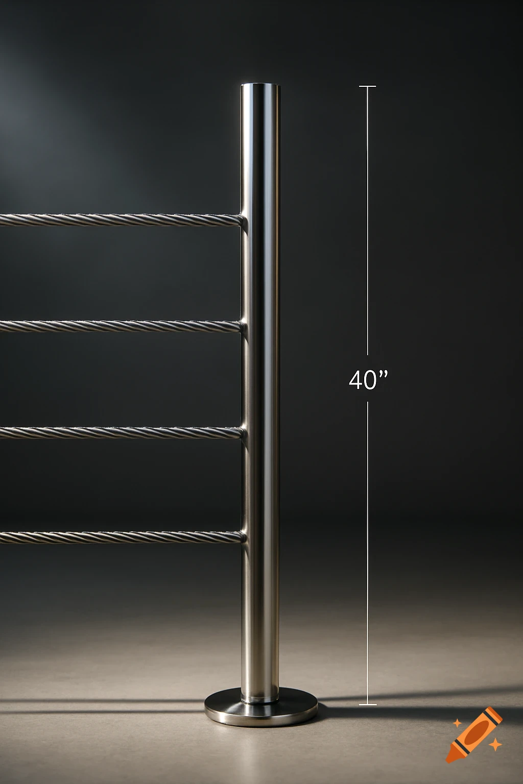 A photorealistic image of a brushed metal post with three horizontal ...
