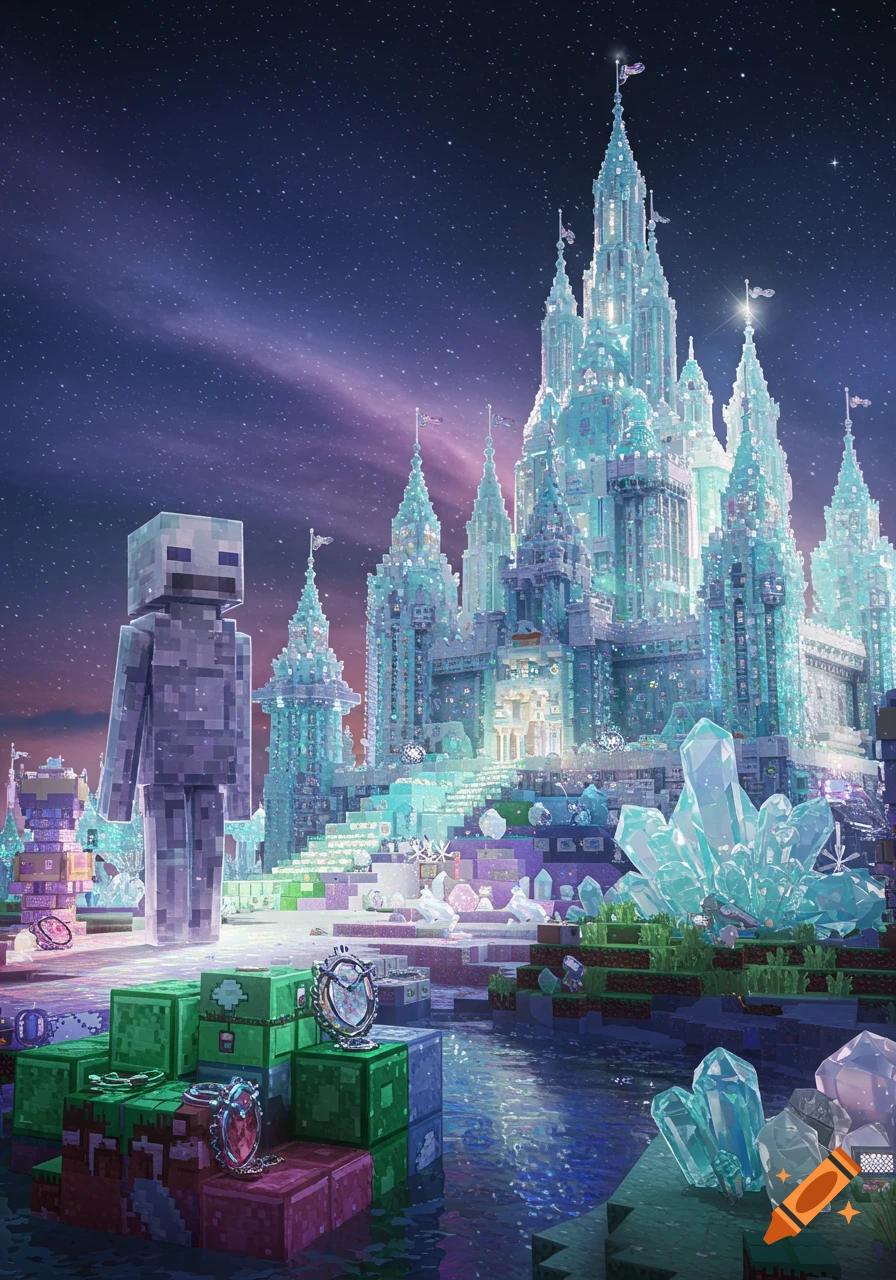 A blocky Minecraft skeleton figure stands before an ornate, shimmering ...