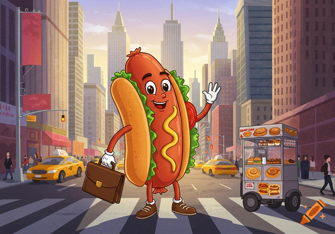 Four-panel comic of anthropomorphic hotdogs with surprised expressions ...