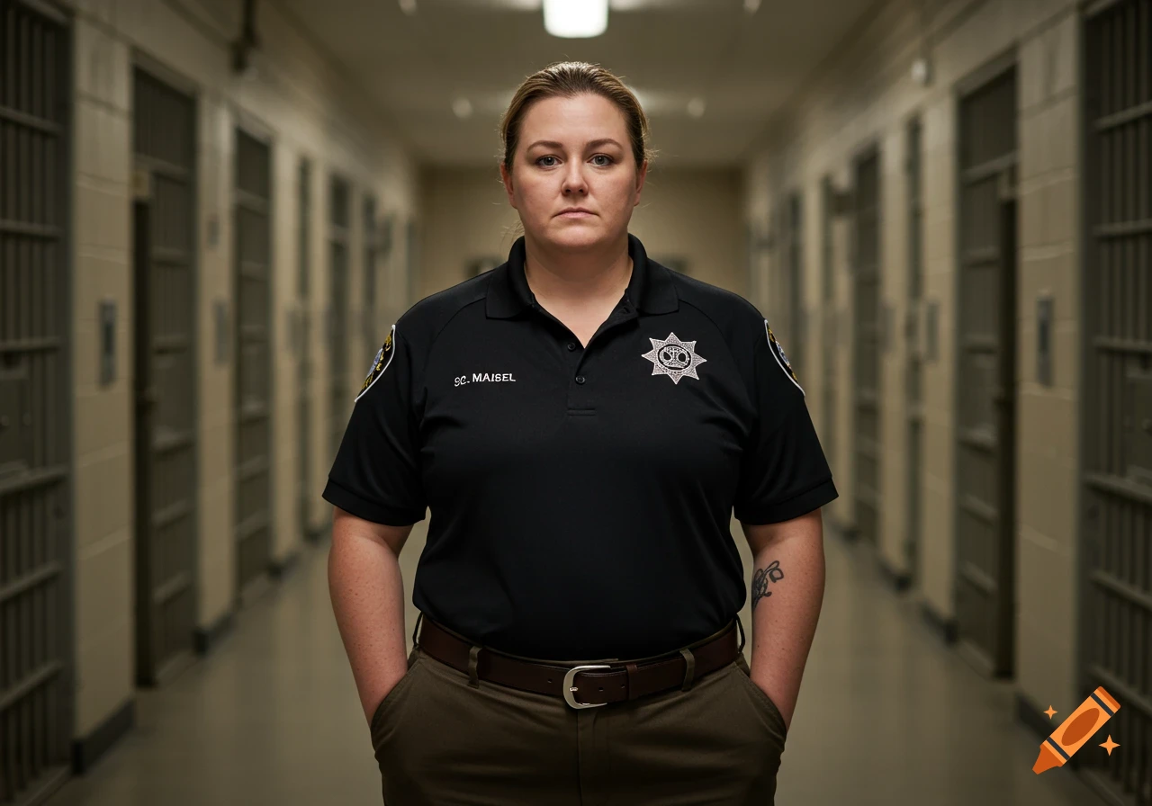 Four women in orange jumpsuits facing a judge in court on Craiyon