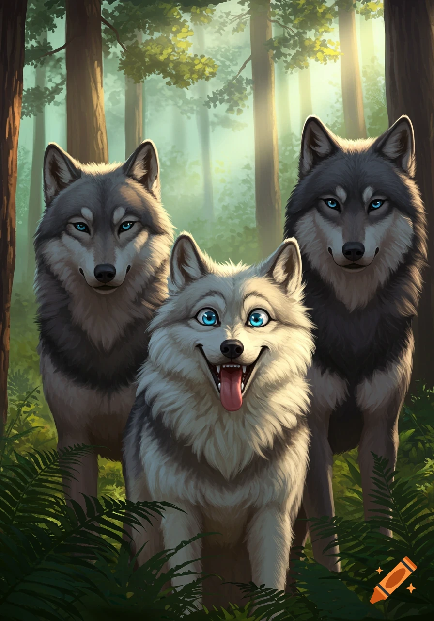 A large grey wolf gently cuddles a nude baby nestled in its fur amidst ...