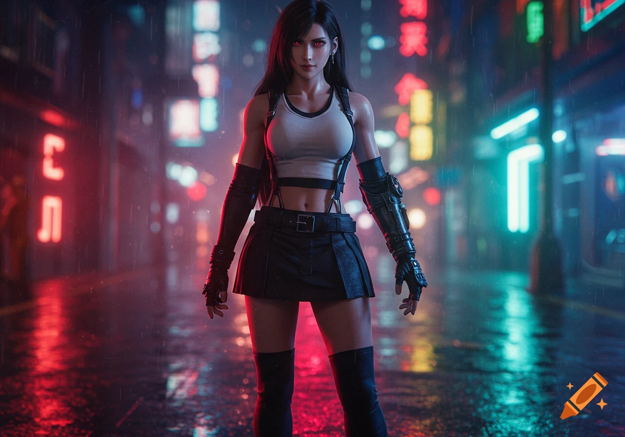 Digital art of Tifa Lockhart, a female character in a white crop top ...