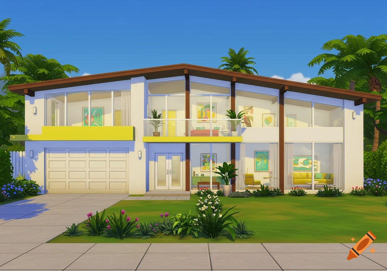 A modern Minecraft house with white and wood siding, solar panels ...