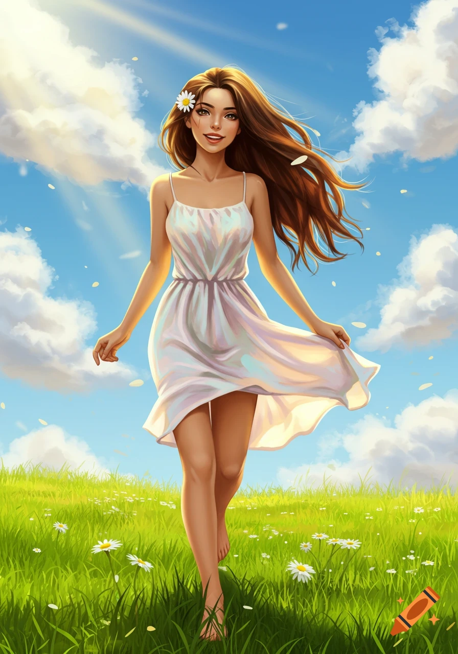 An anime-style image of a woman in a white towel stepping into a ...