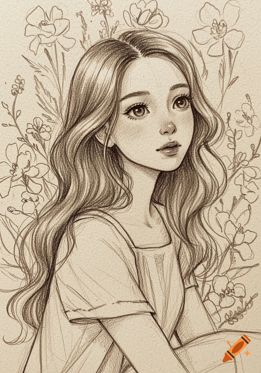 Sketch of an anime character without color on Craiyon