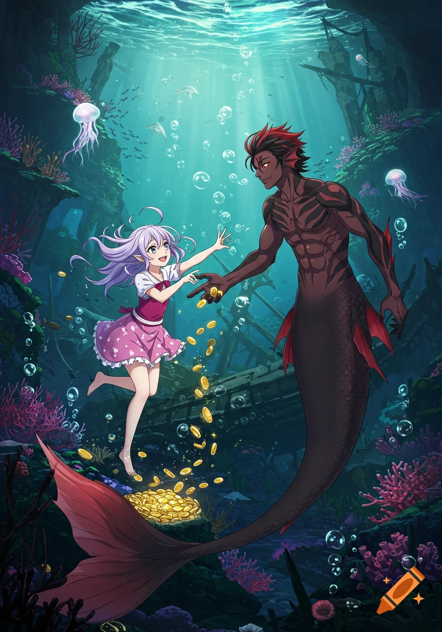 An anime-style illustration of a lilac-haired girl reaching for gold ...