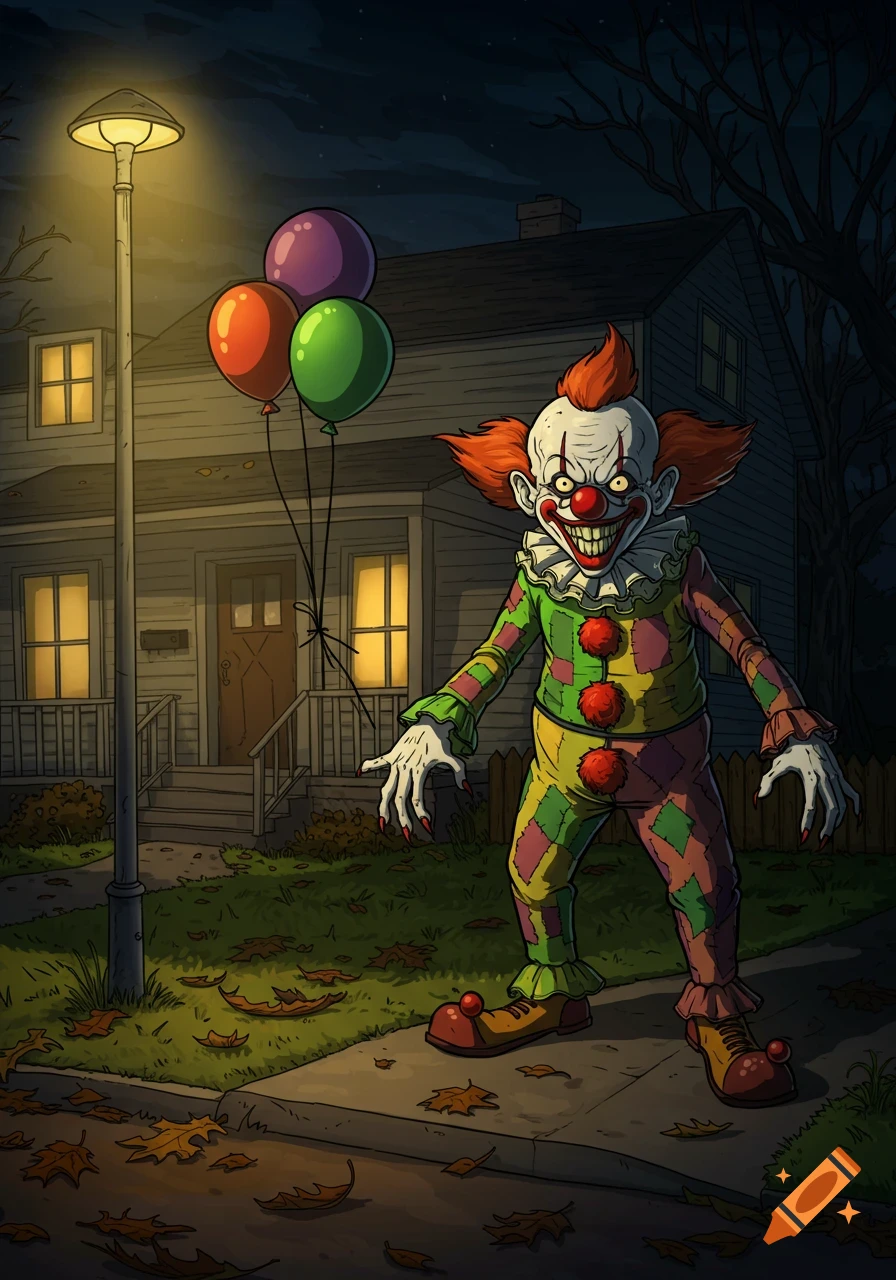 A vintage wanted poster featuring a creepy clown. on Craiyon