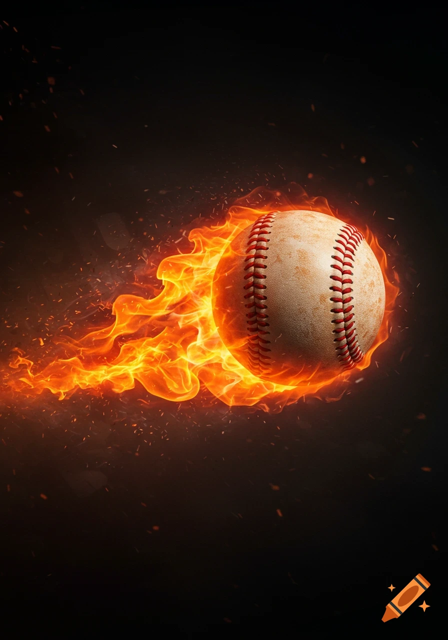 A wooden baseball bat with dynamite strapped to its barrel, engulfed in ...