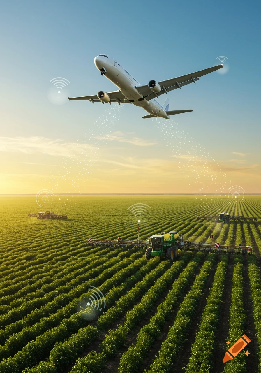 A photorealistic green farm tanker drives through a golden wheat field ...