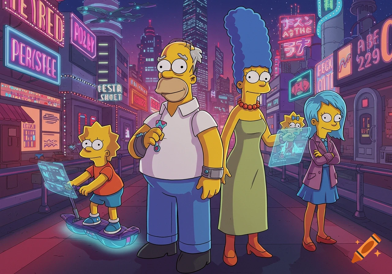 An obese, bald yellow man in The Simpsons style, covered in food crumbs ...