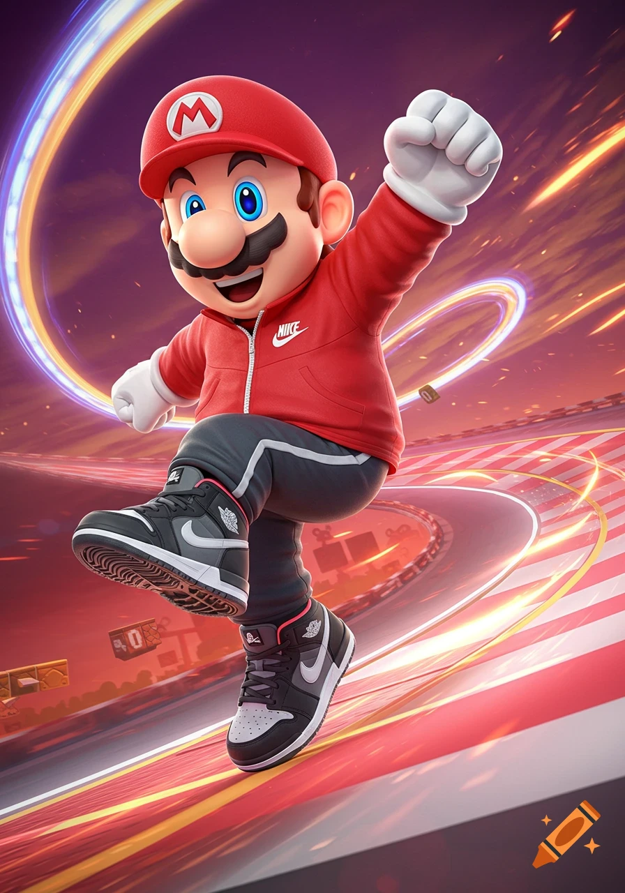 Super Mario stands confidently amidst a vibrant, colorful fireworks and ...