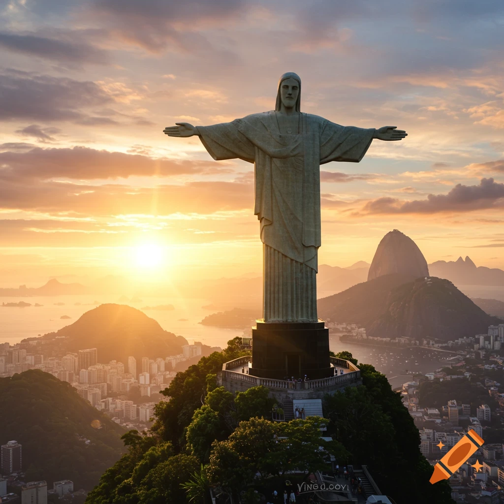 Vibrant illustration of Brazil featuring Christ the Redeemer, Rio de ...