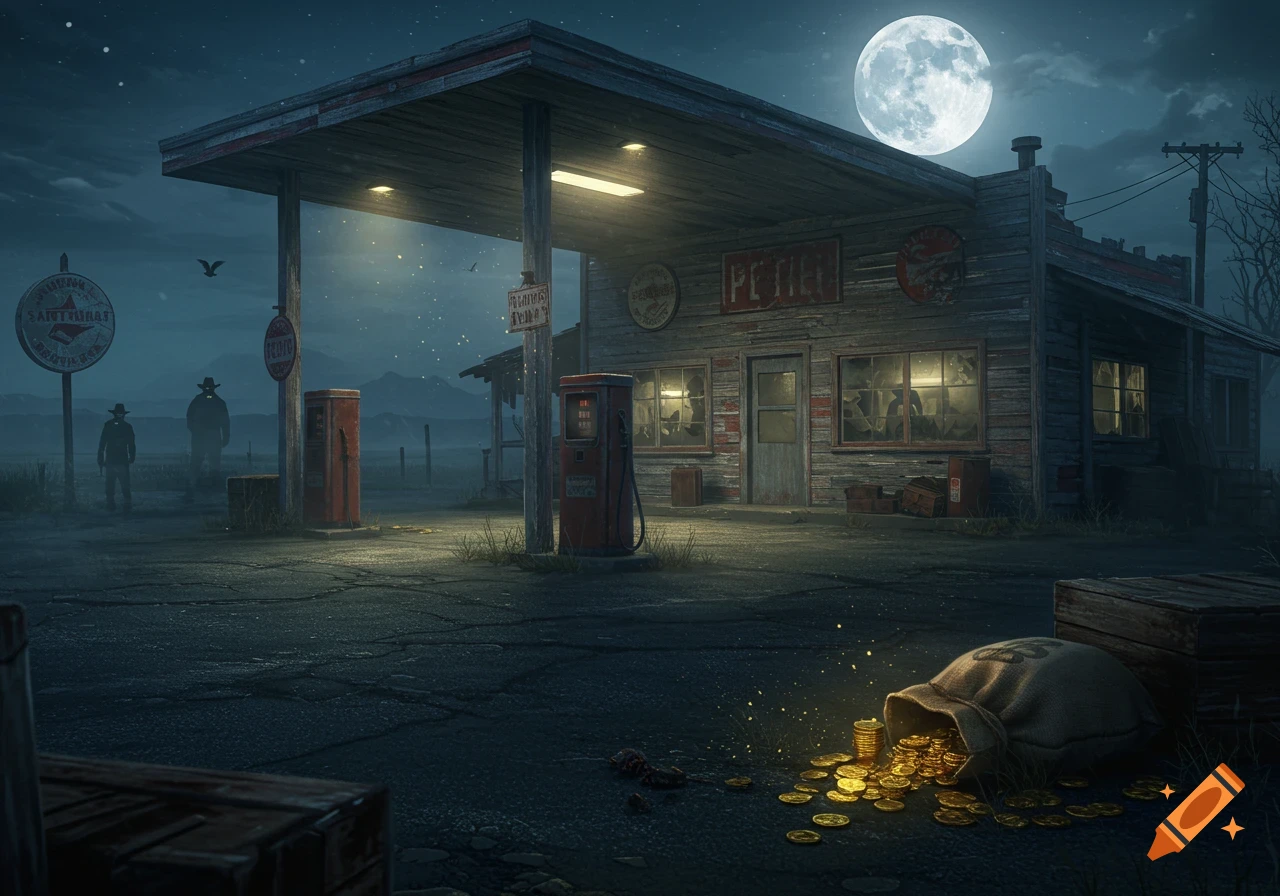 A post-apocalyptic shelter with shipping containers, a popup canopy, a ...