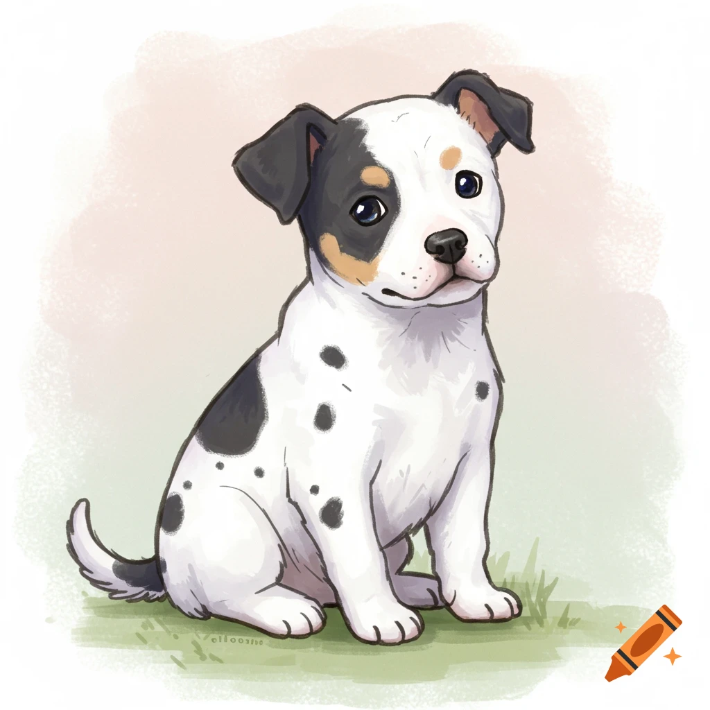 A cute, stylized cartoon African wild dog with large ears, brown and ...