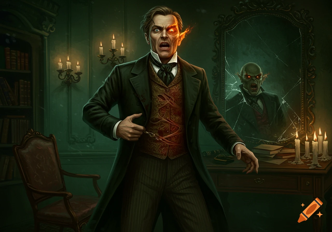 A dapper Predator creature in 1800s attire with a monocle, holding a ...