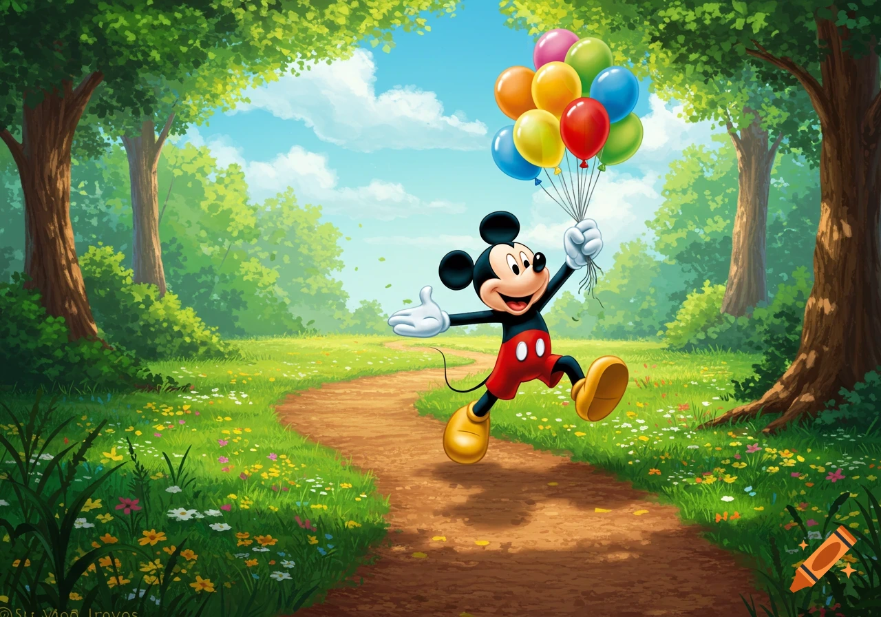 Mickey Mouse and friends (Minnie, Donald, Goofy, Pluto) celebrating ...