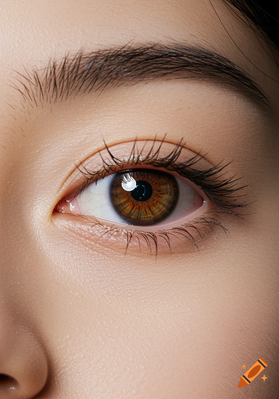 Photorealistic close-up of a woman's brown eye with soft brown smokey ...