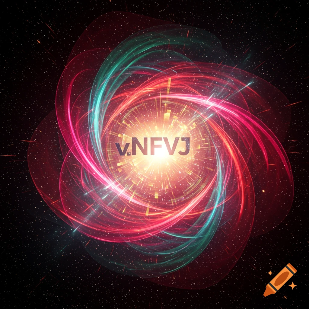 Vibrant pink swirling light vortex with small particles against a dark ...