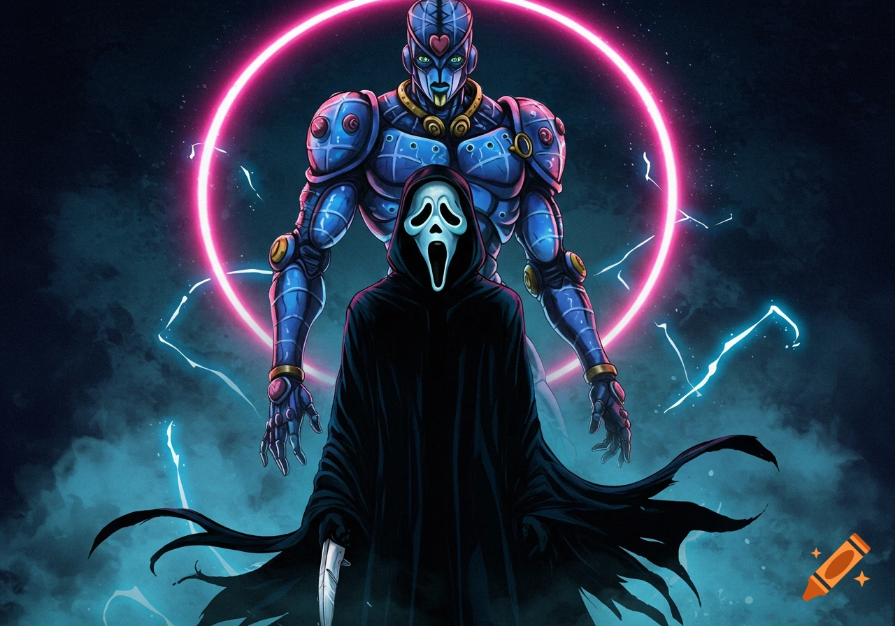 A stylized illustration of Ghostface wearing a diamond chain and ...