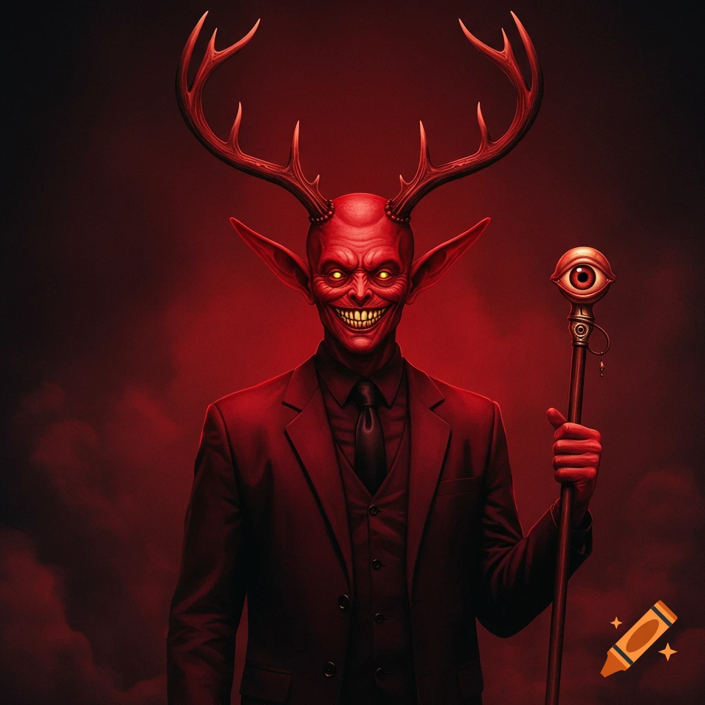 A gaunt, pale, bald monster with glowing eyes, pointy ears, and long ...