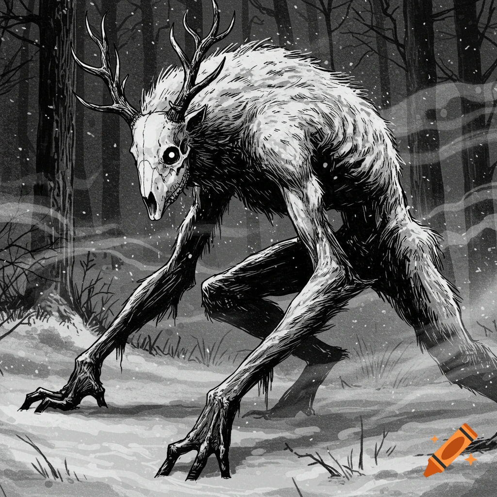 Black and white linocut illustration of a floating ghost figure wearing ...