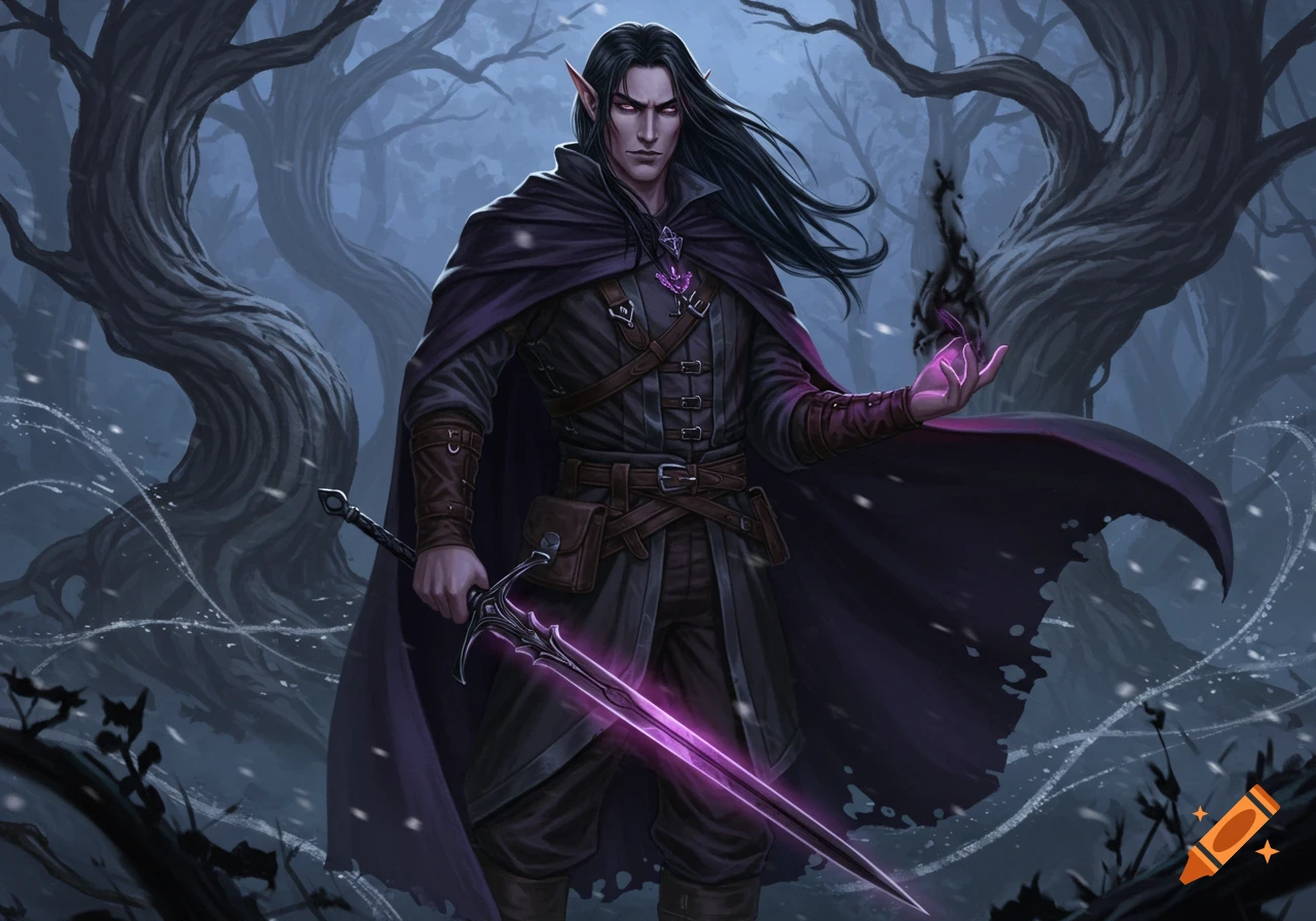 Dark elf male with obsidian skin, red eyes, and grey dreadlocks in ...