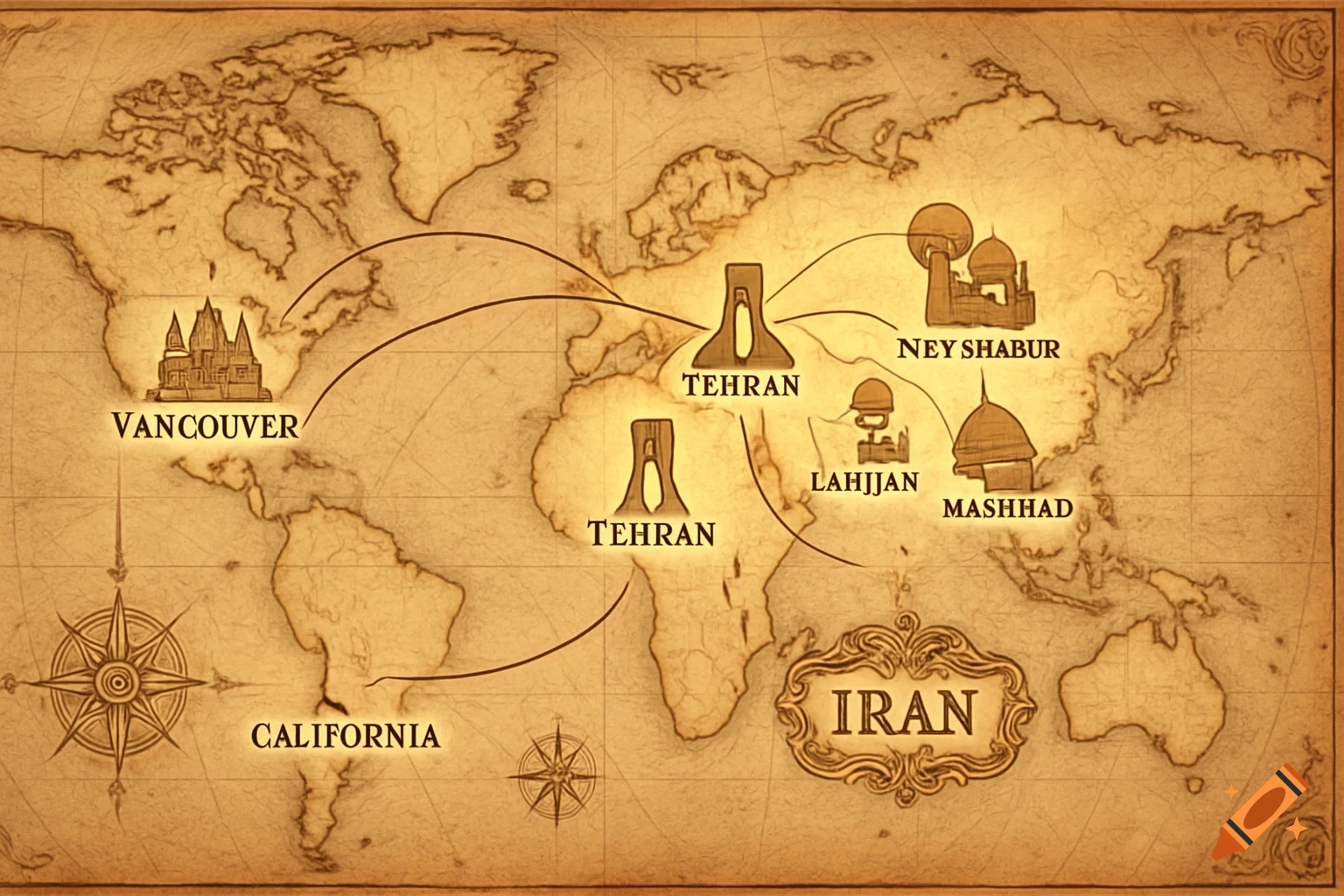 An aged, illustrated map of Ancient Greece showing cities like Delphi ...