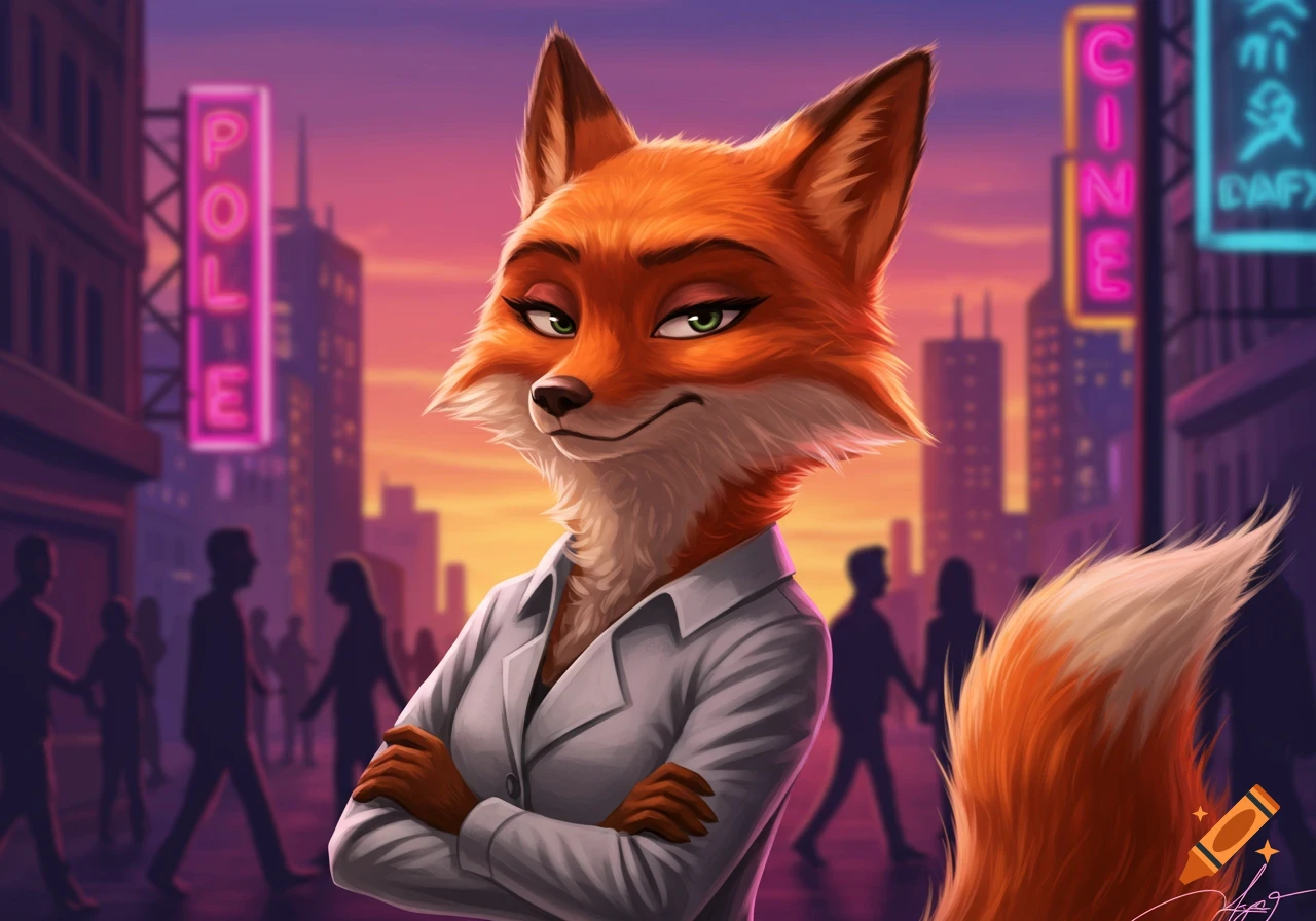 A crying orange furry covers its face while a group of men point and ...