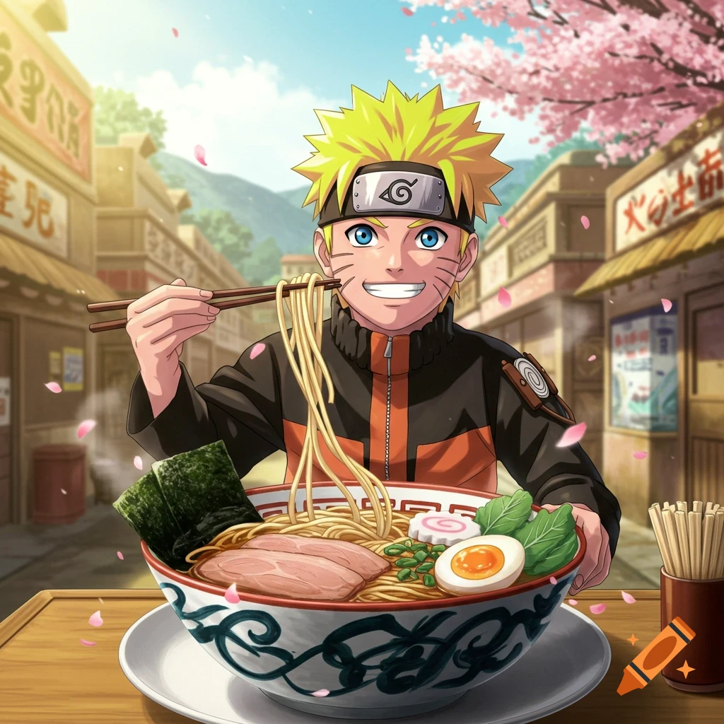 Naruto, an anime character with spiky blond hair, smiles happily while ...