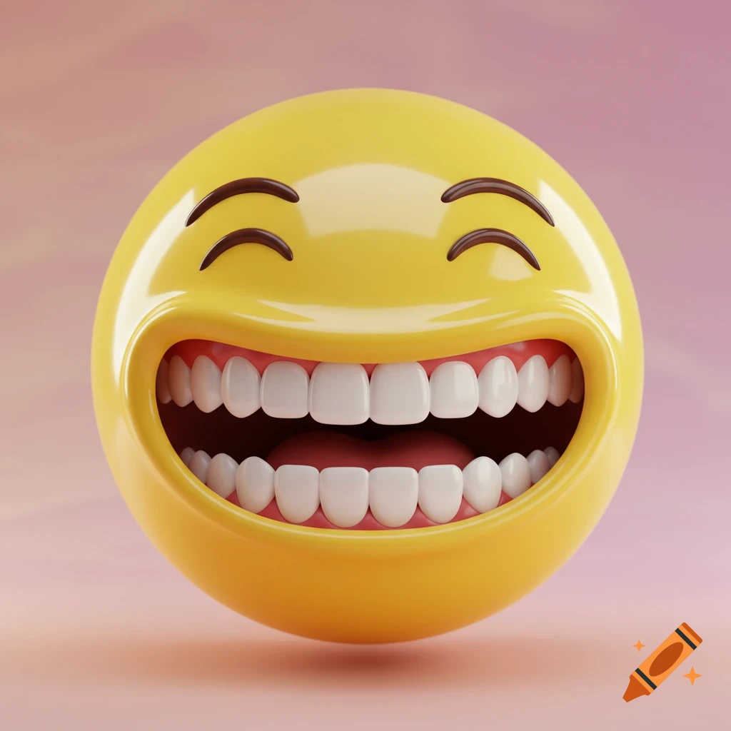 A laughing yellow emoji with a hook-like finger pulling the side of its ...
