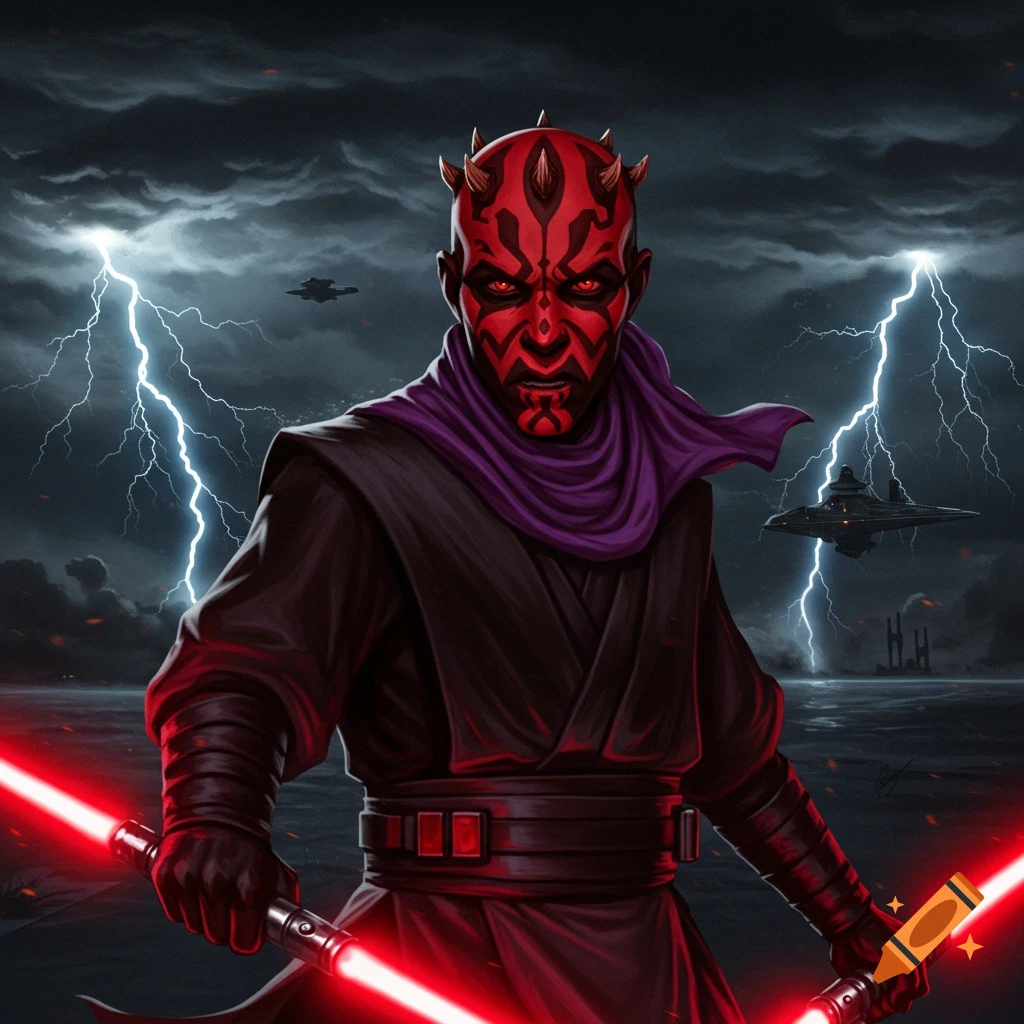 An anthropomorphic black and red dog with Darth Maul's markings, red ...