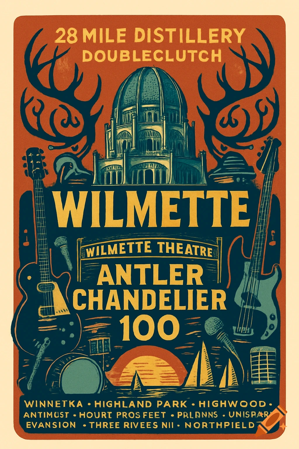 A vintage-style graphic poster for a concert featuring musical ...