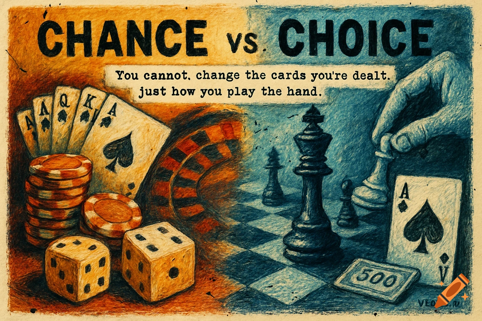 A stylized, duotone illustration split between orange and blue ...