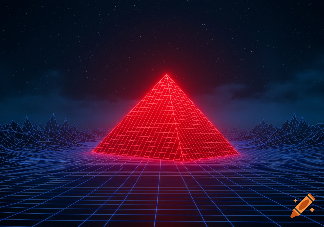 A glowing golden triangle at the bottom of a dark, textured background ...