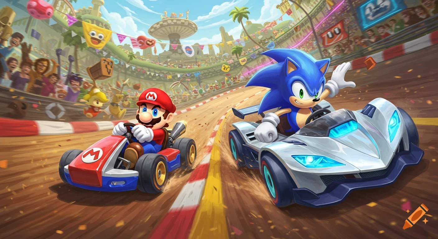 Mario, Link, and Pikachu battle on a floating platform in a vibrant ...