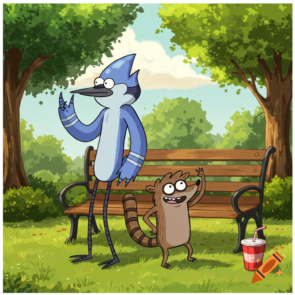 Rigby and Mordecai from Regular Show in tuxedos tap dancing on a ...