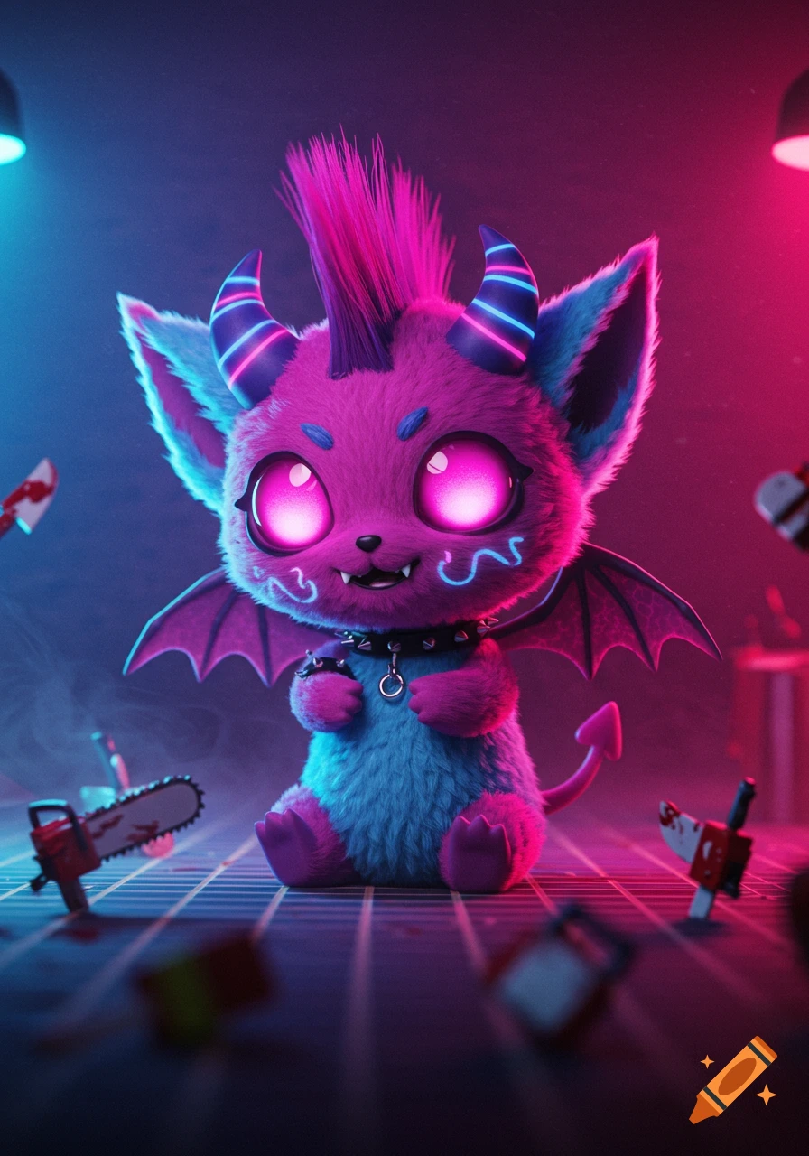 A Gorillaz-style cartoon character with blue hair, bunny ears, a yellow ...