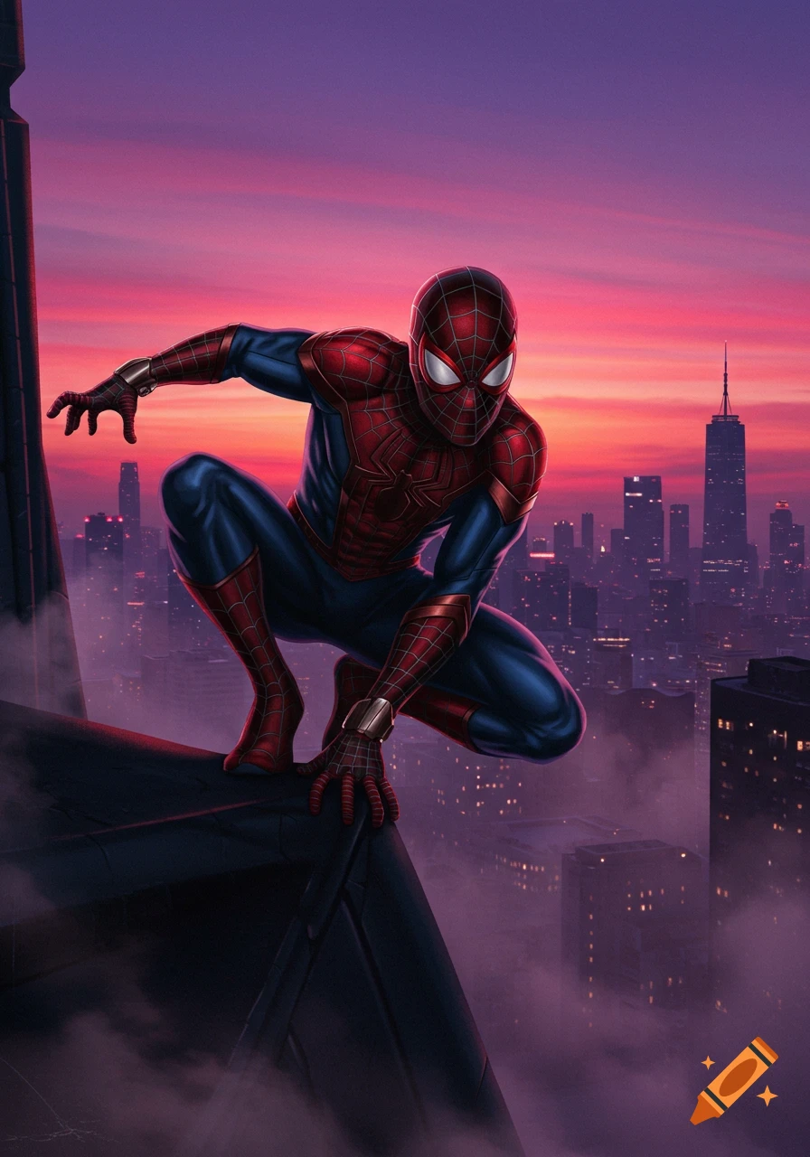 Spider-Man in a black suit battles Carnage over a city skyline at ...