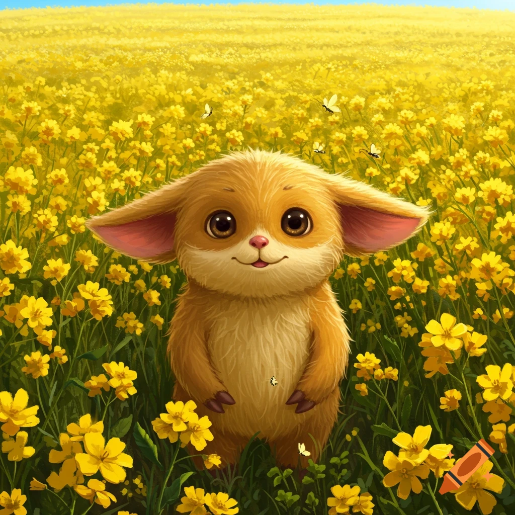 A cute, fuzzy brown creature with large ears and big eyes stands in a ...