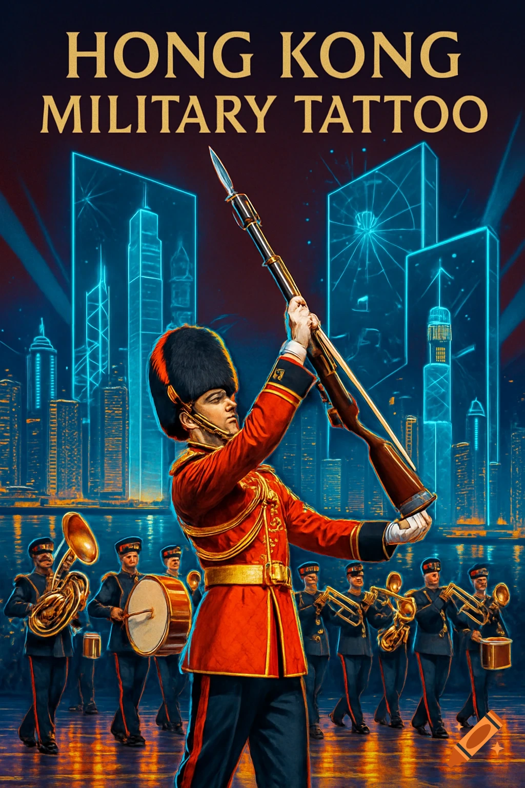 A vintage-style 1964 rock album cover featuring three men in suits with ...