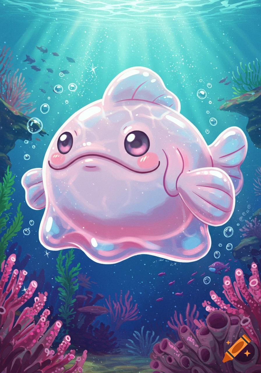 A vibrant illustration of a pink, fish-like fantasy creature with ...